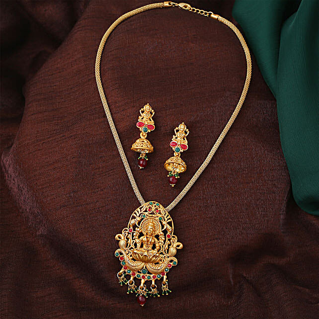 Buy/Send Estele Gold Plated Lakshmi Devi Necklace Set-P Online- FNP