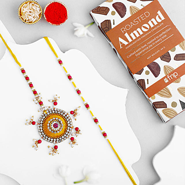 Buy/Send Designer Lumba-Rakhi Set & Chocolate Combo Online- FNP