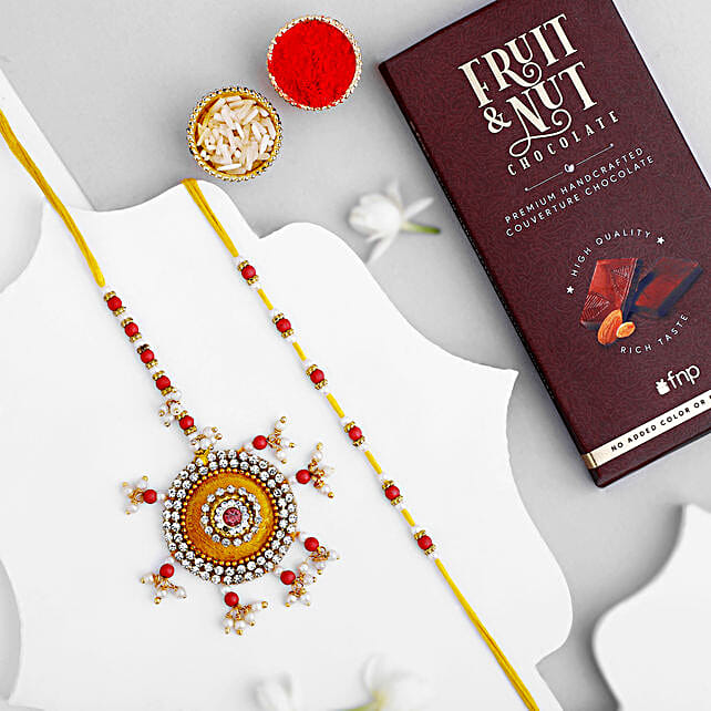 Buy/Send Designer Lumba-Rakhi Set & Chocolate Surprise Online- FNP