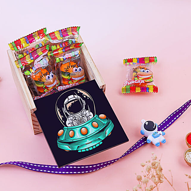 Buy/Send Astronaut Rakhi & Yummy Gummies Box Online- FNP