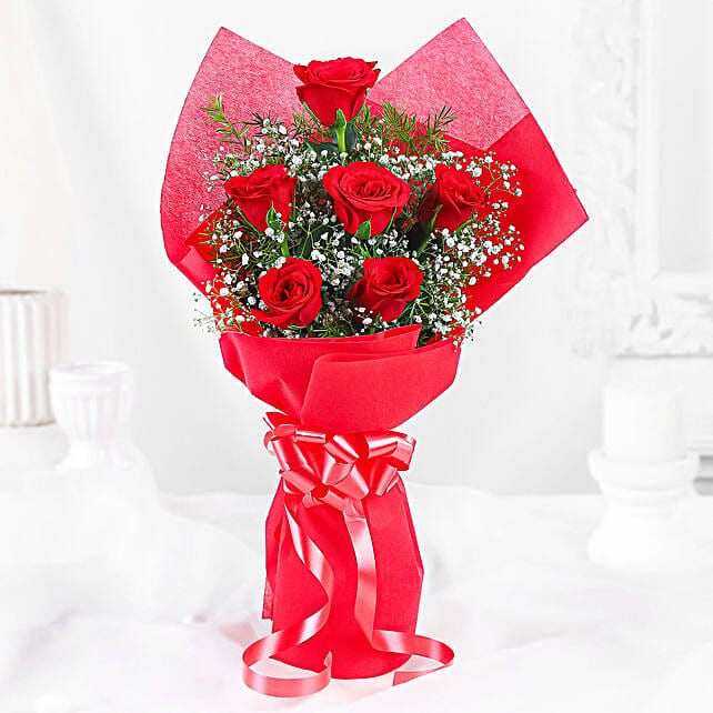 Buy/Send Vivid Love 6 Red Roses Bouquetes Online- FNP