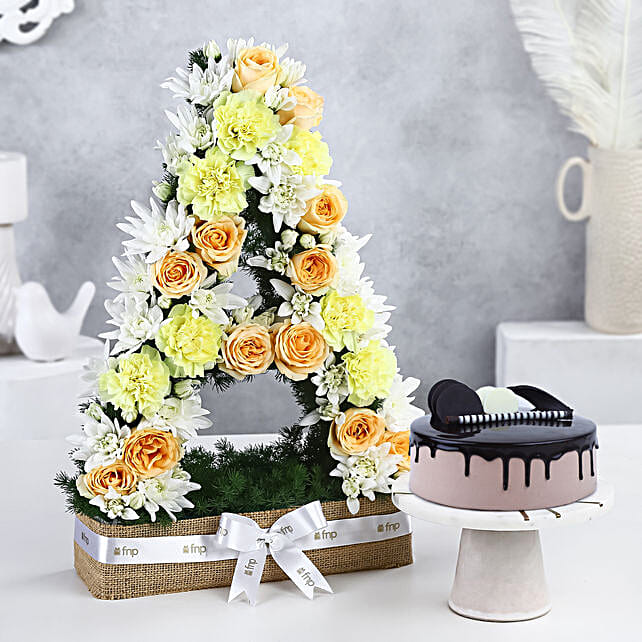 Buy/Send Personalised Alphabet Roses & Chocolicious Cake Online- FNP