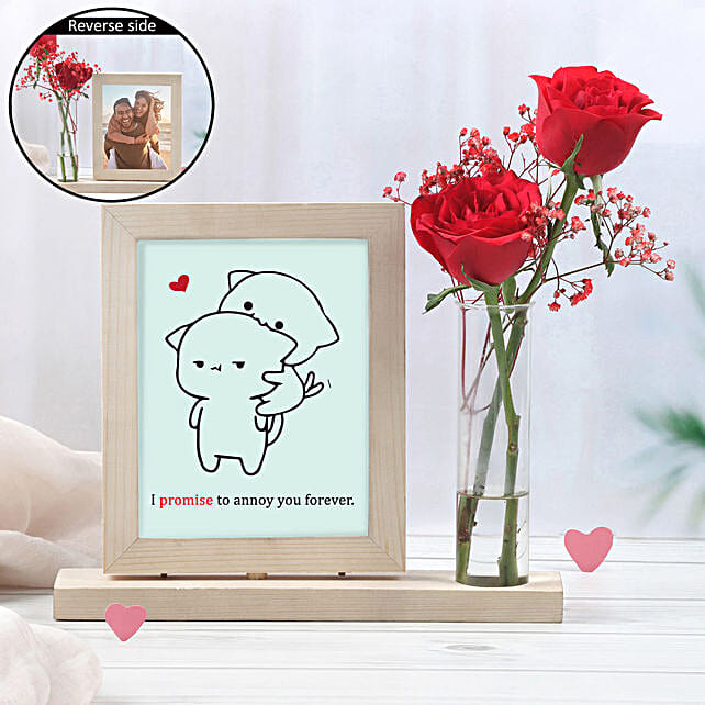 Buy/Send Personalised Rotating Photo Frame With Red Roses Online- FNP