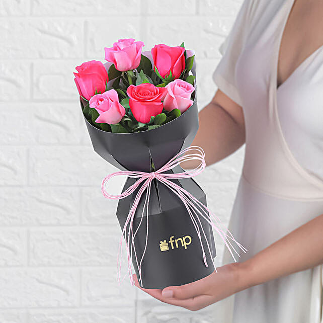 Buy/Send FNP 6 Pink Roses Bouquet Zepto Online- FNP