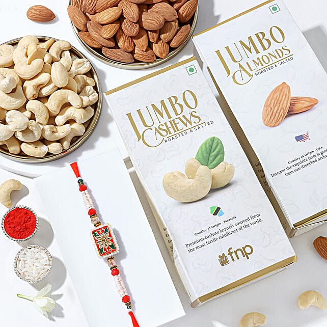 Buy/Send Opulent Pearl Affair Rakhi & Nutty Delight Online- FNP