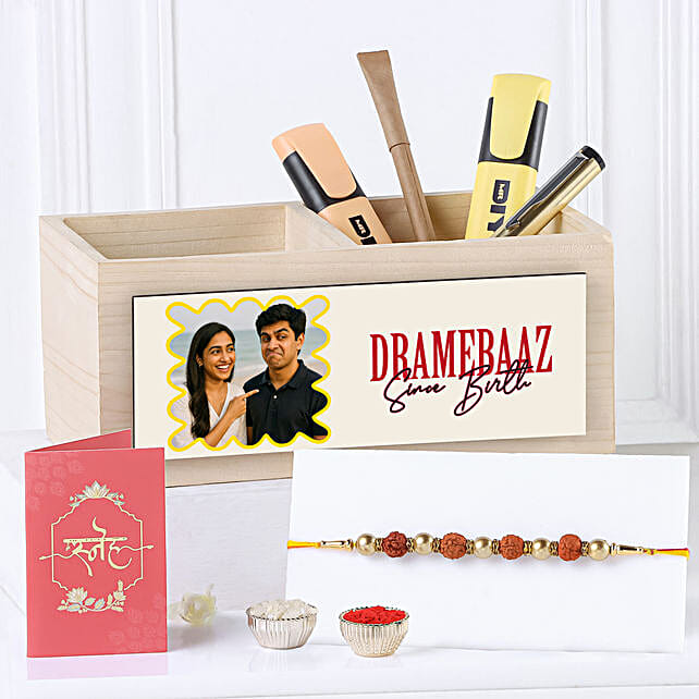 Buy/Send Twin Slot Table Organiser with Rudrakash Rakhi Online- FNP
