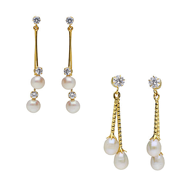 Buy/Send Moonlit Pearl Drops Duo Earrings Online- FNP