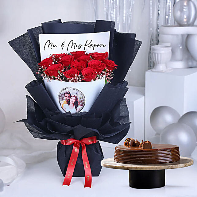 Buy/Send Personalised Romantic Roses N Truffle Cake Online- FNP