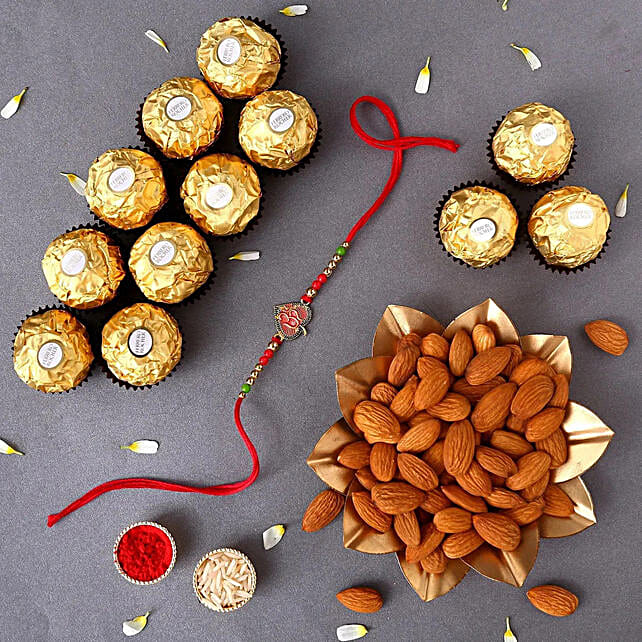 Leaf Rakhi With Almonds Ferrero Rocher malaysia | Gift Leaf Rakhi With ...