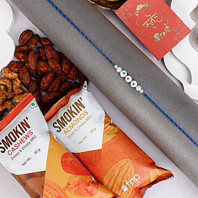 Simplistic Blue Evil Eye Rakhi & Nuts Combo malaysia | Gift Simplistic ...