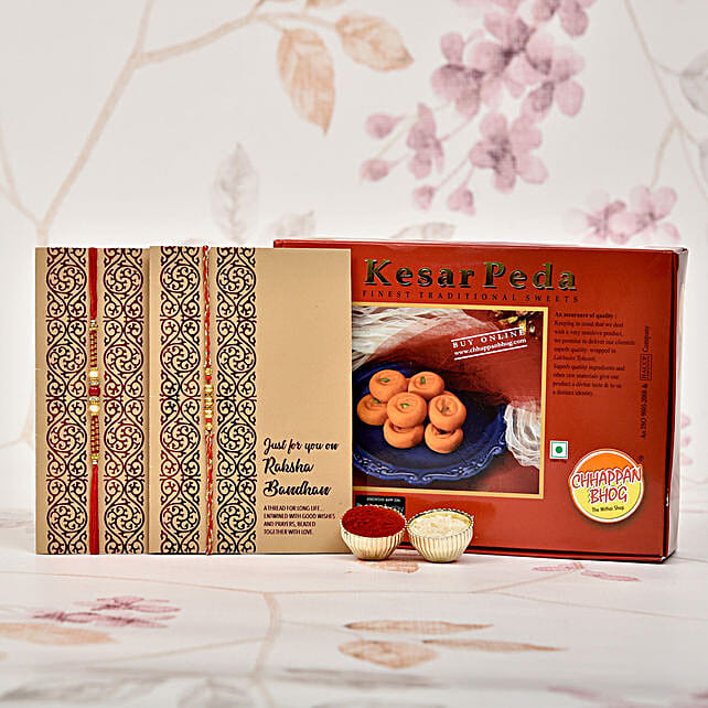 Elegant Rakhi And Kesar Peda Combo mauritius | Gift Elegant Rakhi And ...