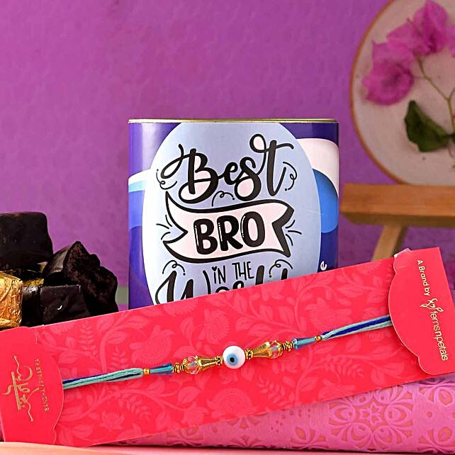 Round Evil Eye Rakhi And Chocolate Brownies Combo mauritius | Gift ...