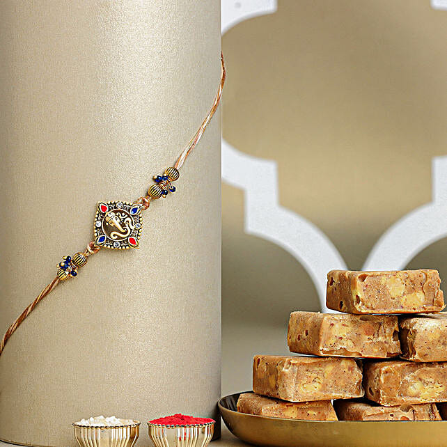 Celestial Ganesha Serenade Rakhi with Channa Barfi Combo mauritius ...