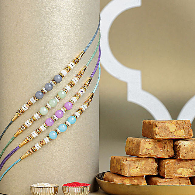 Zen Beadwork Rakhi Set with Channa Barfi Combo mauritius | Gift Zen ...