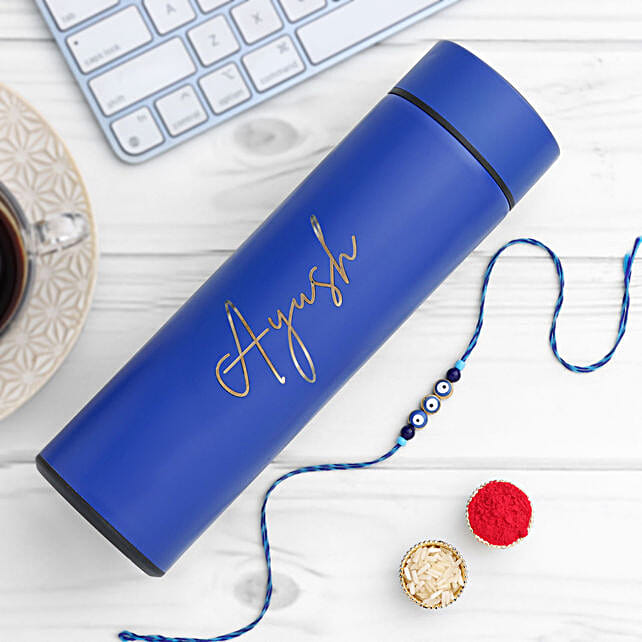 Minimalistic Evil Eye Rakhi & Personalised Bottle mauritius | Gift ...