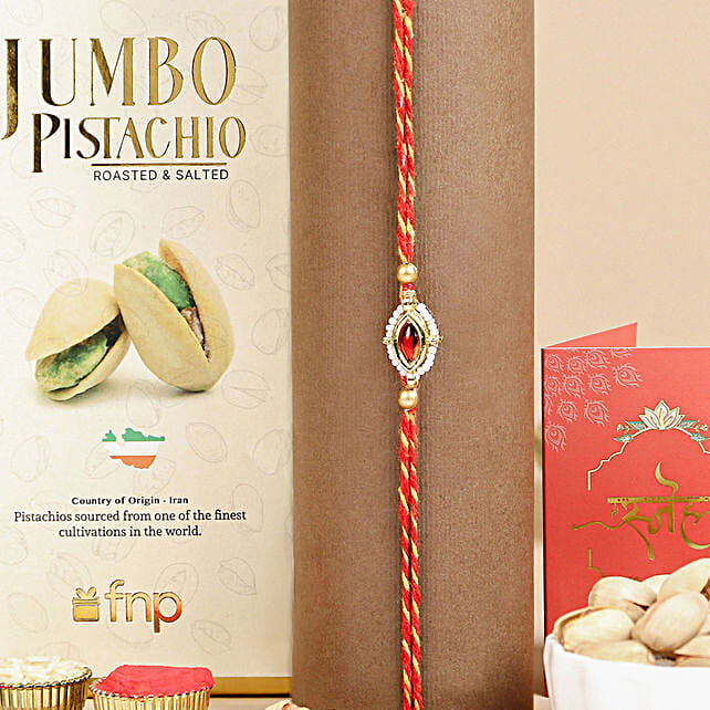 Red Gemstone Mauli Rakhi with Nuts Combo mexico | Gift Red Gemstone ...