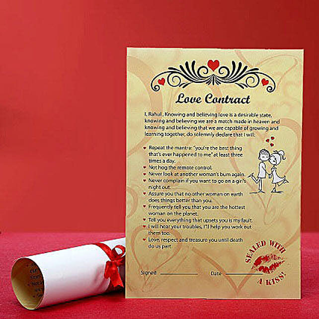 Personalized Love Contract for Her nepal | Gift Personalized Love ...