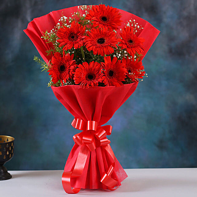Red Elegance Gerbera Bouquet nepal | Gift Red Elegance Gerbera Bouquet- FNP