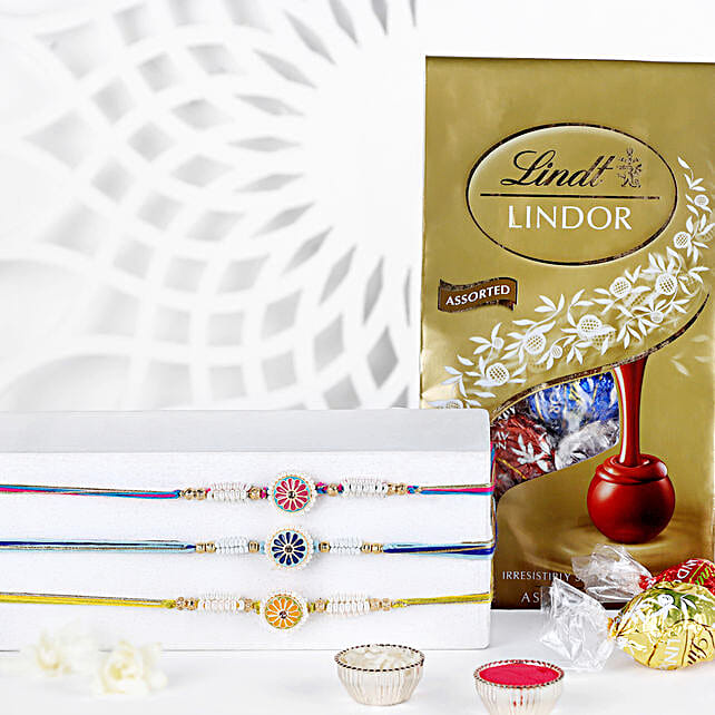 Colours of Heritage Rakhi Set & Lindt Lindor Pack new-zealand | Gift ...