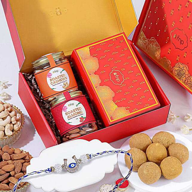 Evil Eye Rakhi Gift Box with Nuts and Besan Ladoo oman | Gift Evil Eye ...