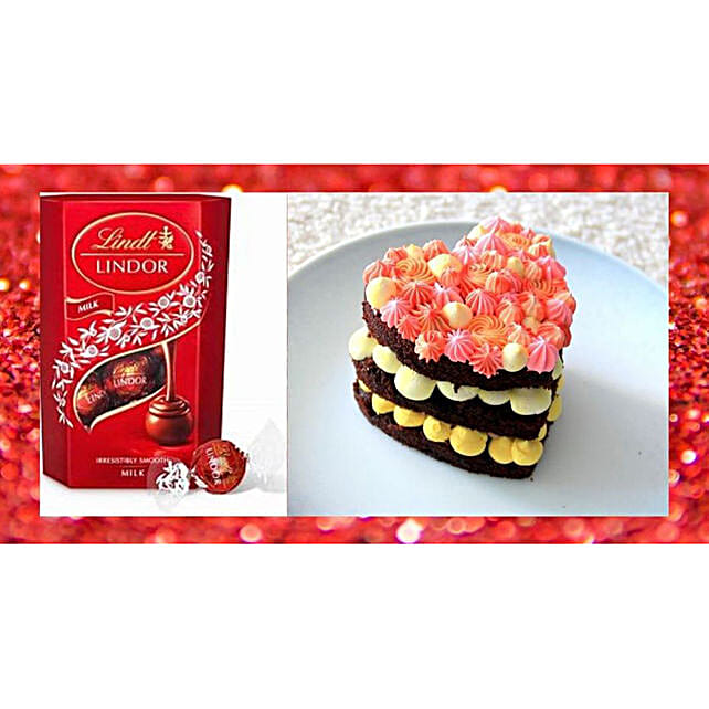 Heart Shaped Chocolate Cake And Lindt Lindor philippines | Gift Heart ...