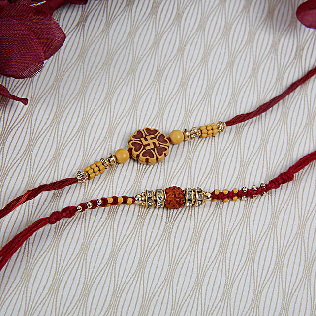 Swastik Rudraksh Rakhi Set poland | Gift Swastik Rudraksh Rakhi Set- FNP