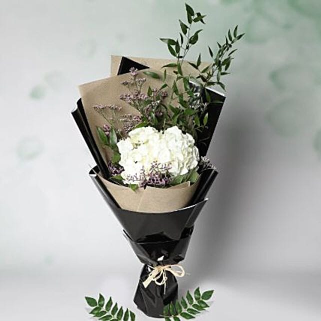 White Hydrangea Bouquet qatar | Gift White Hydrangea Bouquet- FNP