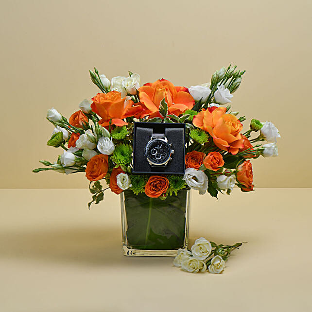Flower Blooms with Watch qatar | Gift Flower Blooms with Watch- FNP