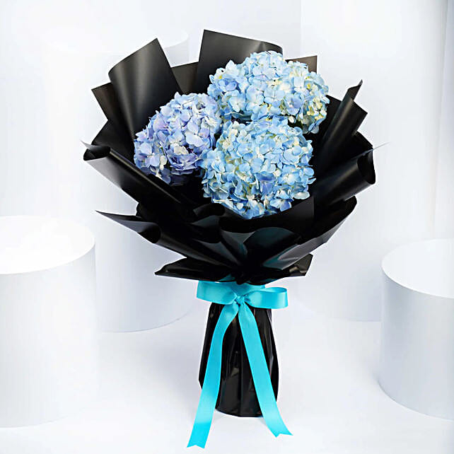 3 Blue Hydrangea Bouquet qatar | Gift 3 Blue Hydrangea Bouquet- FNP
