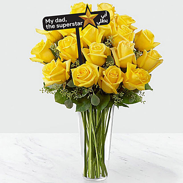 Vase Of Sunshine 12 Yellow Roses | Father's Day qatar | Gift Vase Of ...