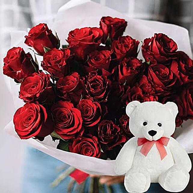 Soft Toy & Red Roses Bouquet saudi-arabia | Gift Soft Toy & Red Roses ...