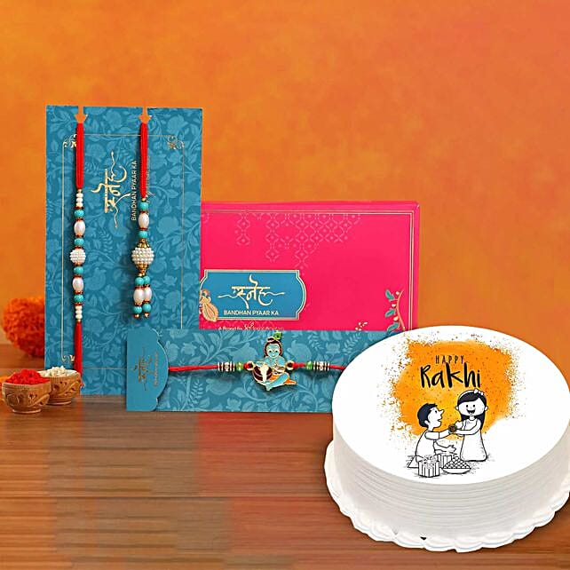 Happy Rakhi Cake With Rakhi Set saudi-arabia | Gift Happy Rakhi Cake ...