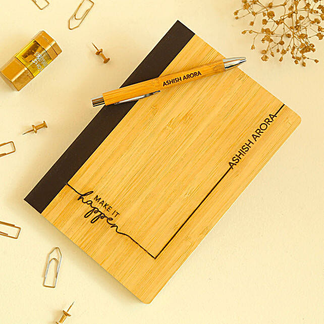 Personalised Bamboo Notebook N Pen Set saudi-arabia | Gift Personalised ...