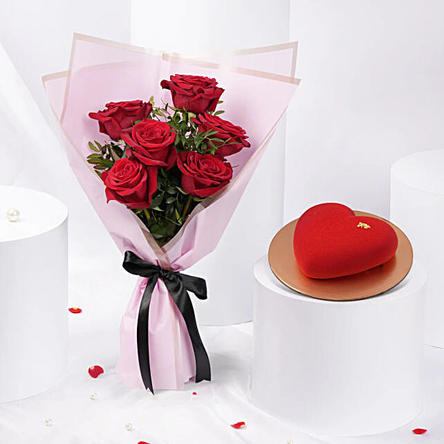 Valentine's Red Roses n Cake Gift Combo saudi-arabia | Gift Valentine's ...
