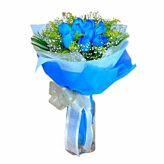 10 Blue Roses Hand Bouquet singapore | Gift 10 Blue Roses Hand Bouquet- FNP