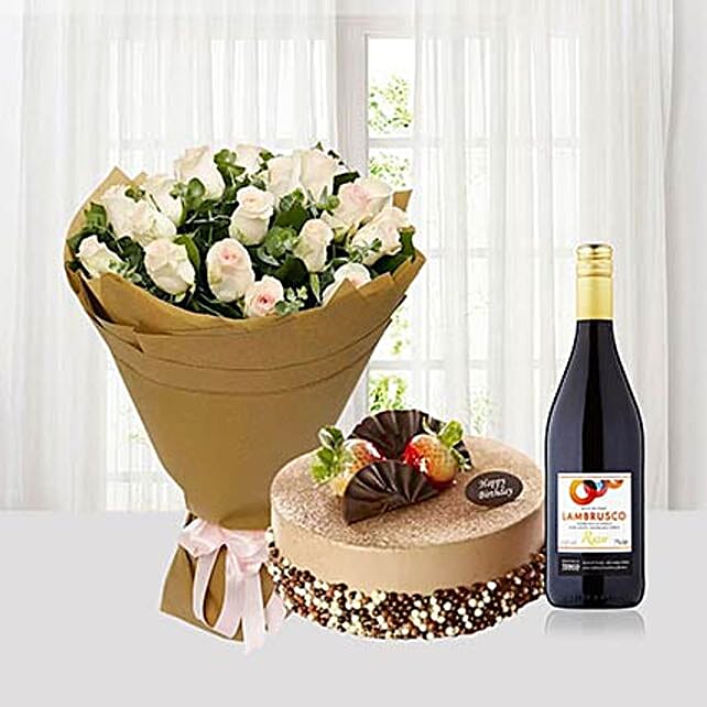 Mocha Cake With Roses N Red Wine singapore | Gift Mocha Cake With Roses ...