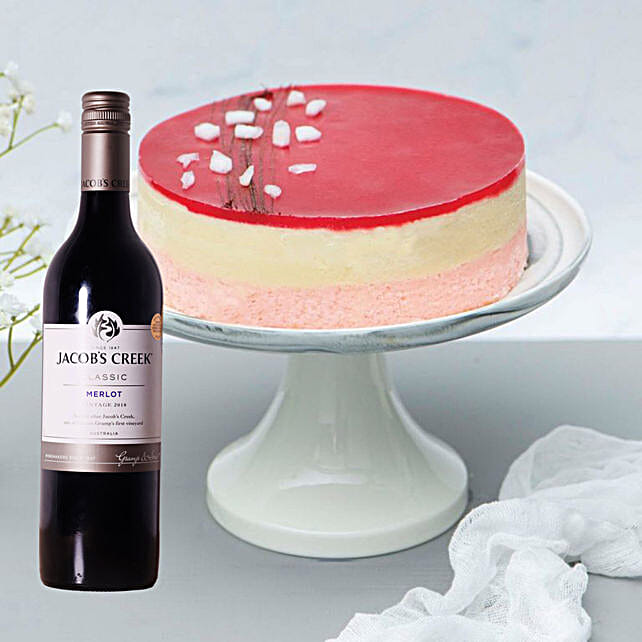 Raspberry Lychee Rose Cake And Classic Merlot singapore | Gift ...