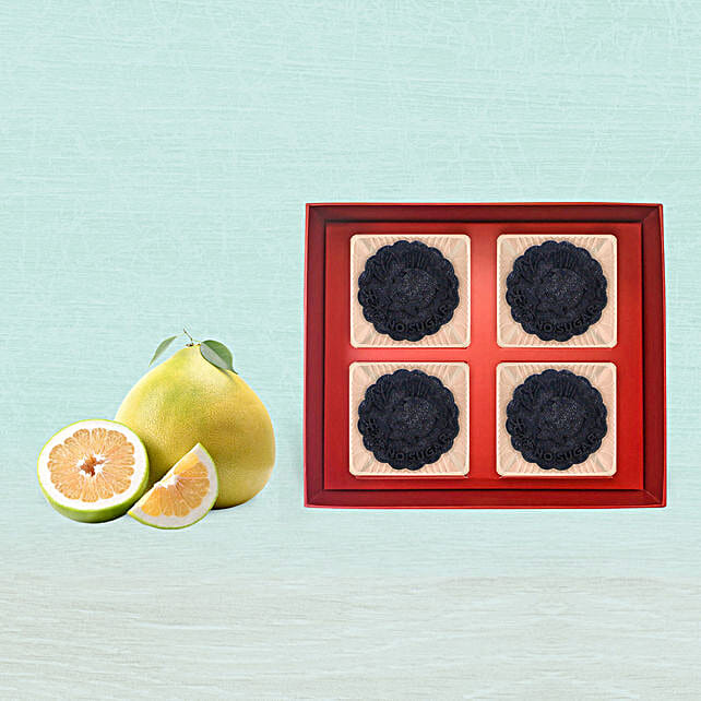 Dark Nibs Snowskin Mooncake With 3 Pcs Pomelo Fruit singapore | Gift ...