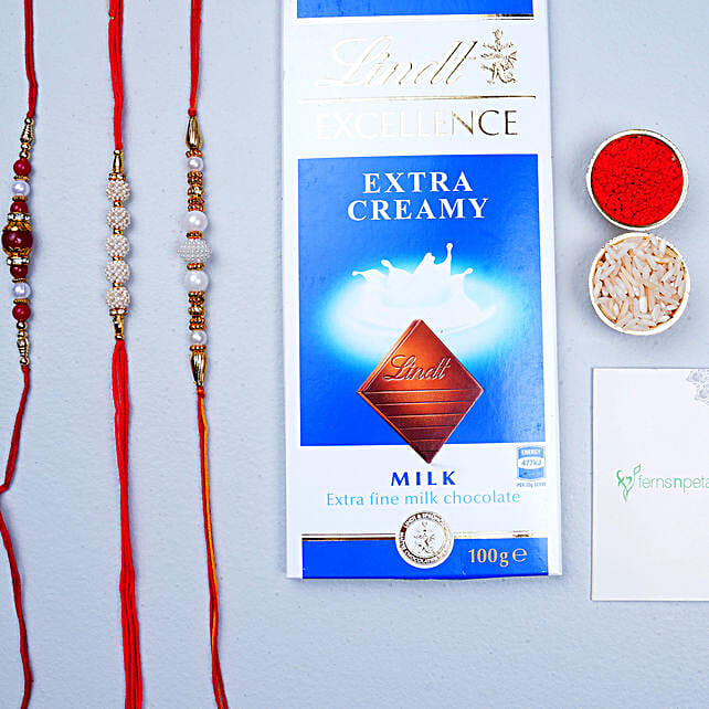 Set of 3 Rakhis And Lindt Chocolate sweden | Gift Set of 3 Rakhis And ...