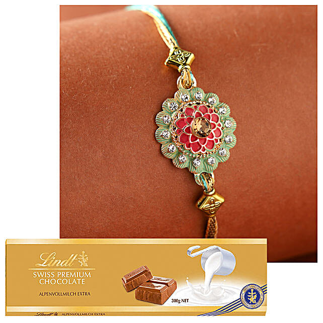 Floral Rakhi And Lindt Chocolates Combo sweden | Gift Floral Rakhi And ...