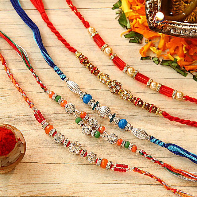 Set of 5 Multicolor Rakhis For Brothers thailand | Gift Set of 5 ...