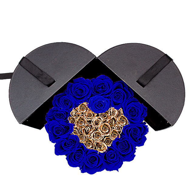 Azure Blue And 24K Gold Forever Roses Box thailand | Gift Azure Blue ...