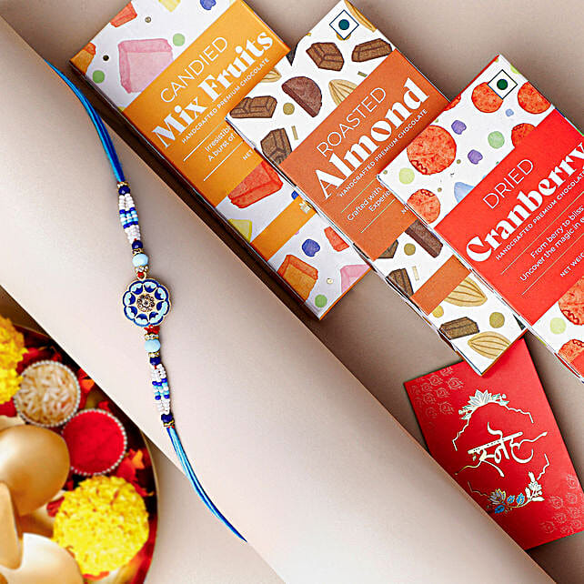 Floral Blue Meenakari Rakhi Sweet Treats Gift Set thailand | Gift ...