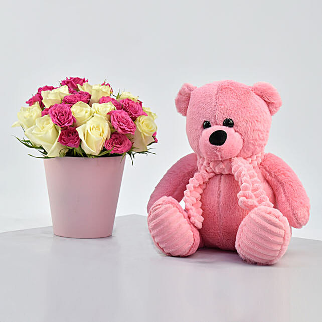 Roses with Soft Toy uae | Gift Roses with Soft Toy- FNP