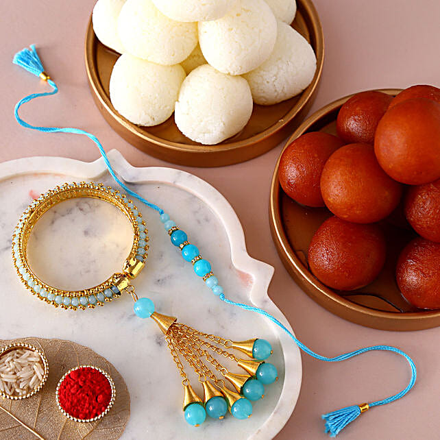 Sneh Blue Bangle Style Rakhi Set with Gulab Jamun and Rasgulla Tin uae ...