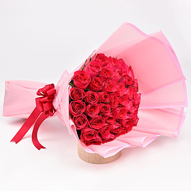 35 Dark Pink Roses Bouquet uae | Gift 35 Dark Pink Roses Bouquet- FNP