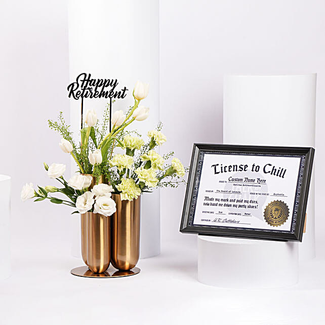 Happy Retirement Flower with Personalised Name Frame uae | Gift Happy ...