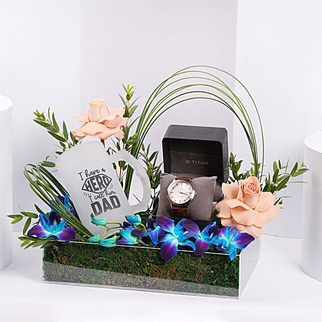 Titan Watch and Hero Dad Mug Gift Set uae | Gift Titan Watch and Hero ...