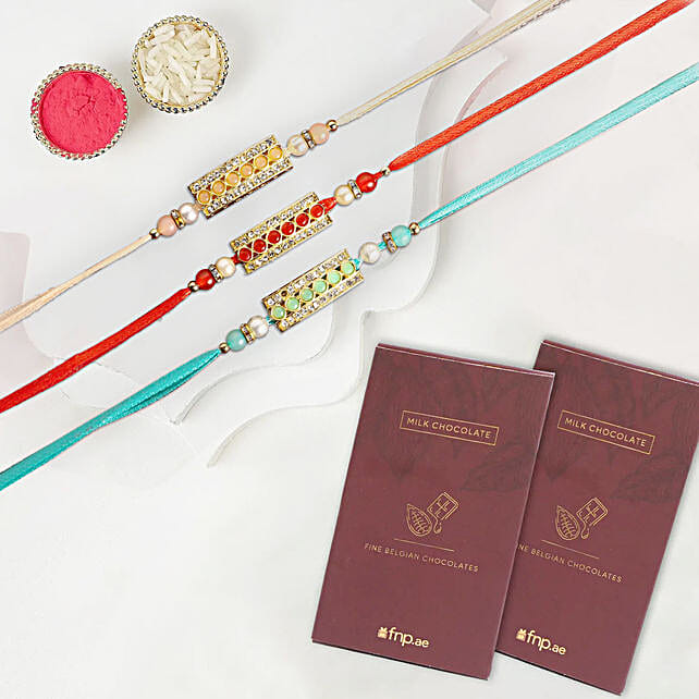 Ethnic Stone Rakhi With 2 Fnp Chocolates uae | Gift Ethnic Stone Rakhi ...