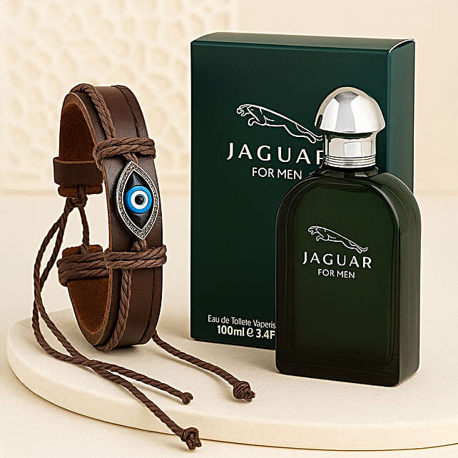 Evil Eye Bracelet Rakhi And Jaguar Perfume Men Edt uae | Gift Evil Eye ...